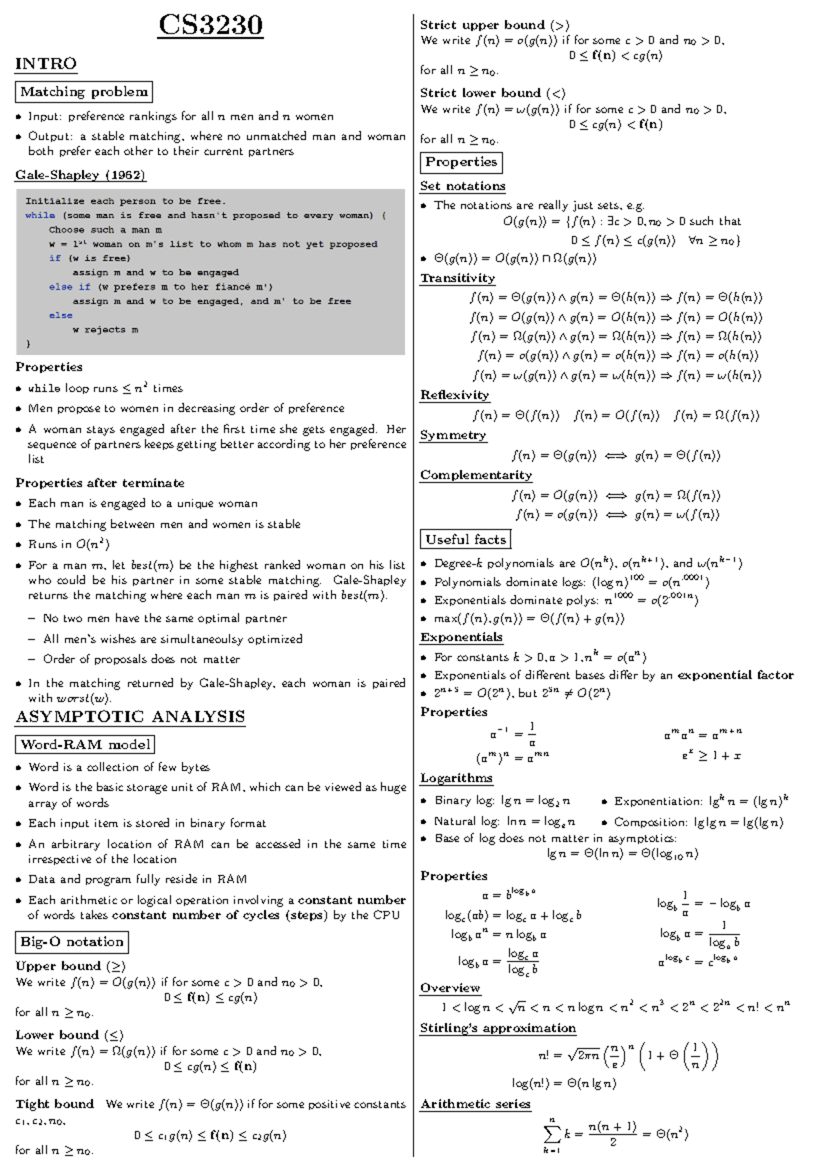 CS3230-AY2223S1-Midterms - CS INTRO Matching problem Input: preference rankings for all n men ...