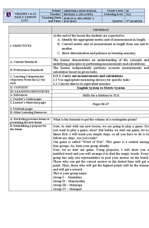 W6d4 - tle - GRADES 1 to 12 DAILY LESSON LOG School: GREENHILL HIGH ...