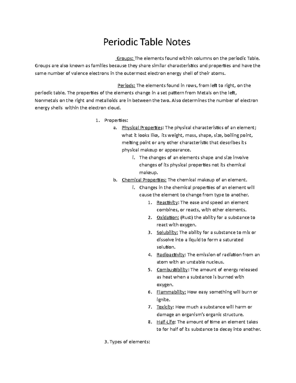 Periodic Table Notes - Periodic Table Notes Groups: The elements found ...