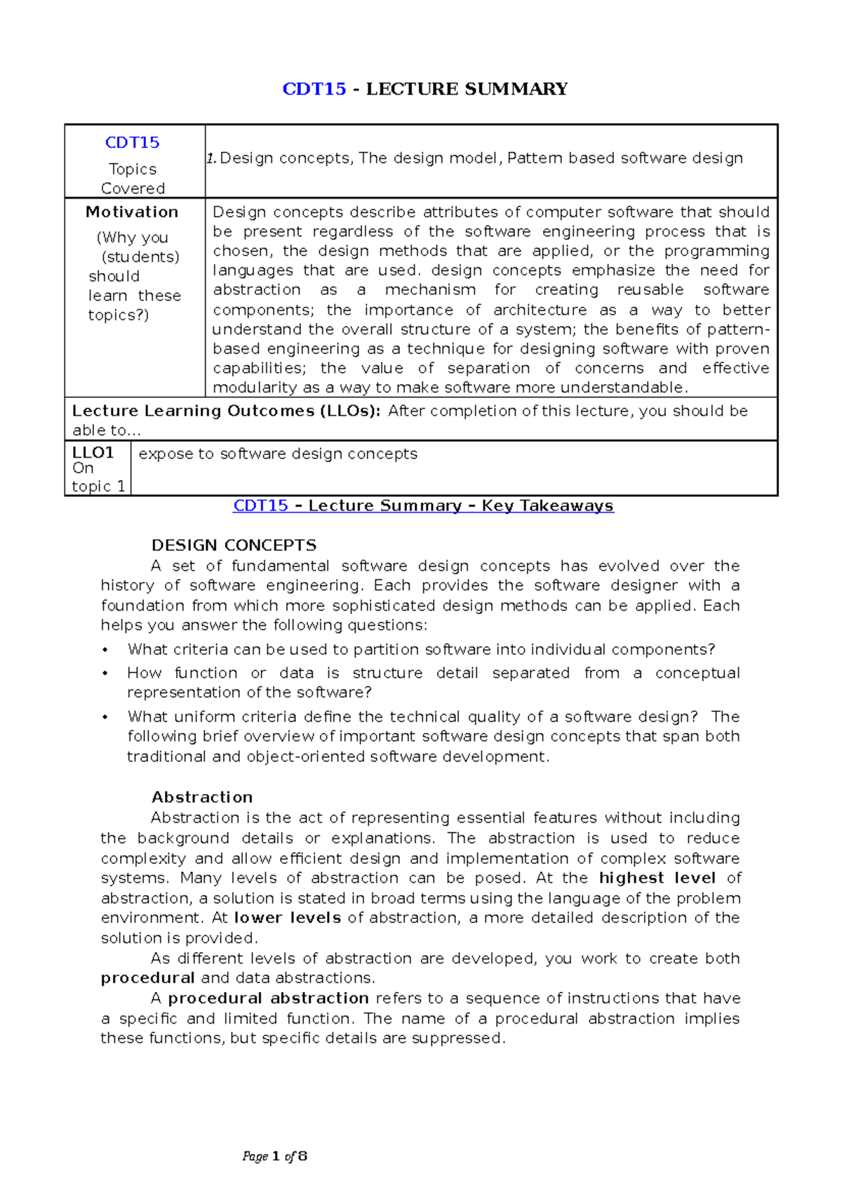 Design Concepts The Design Model Pattern Based Software Design Cdt