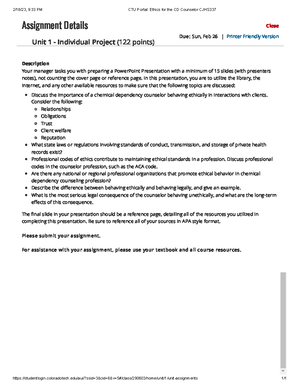 CTU Portal Ethics for the CD Counselor CJHS337 UNIT 5 IP - 2/18/23, 9 ...