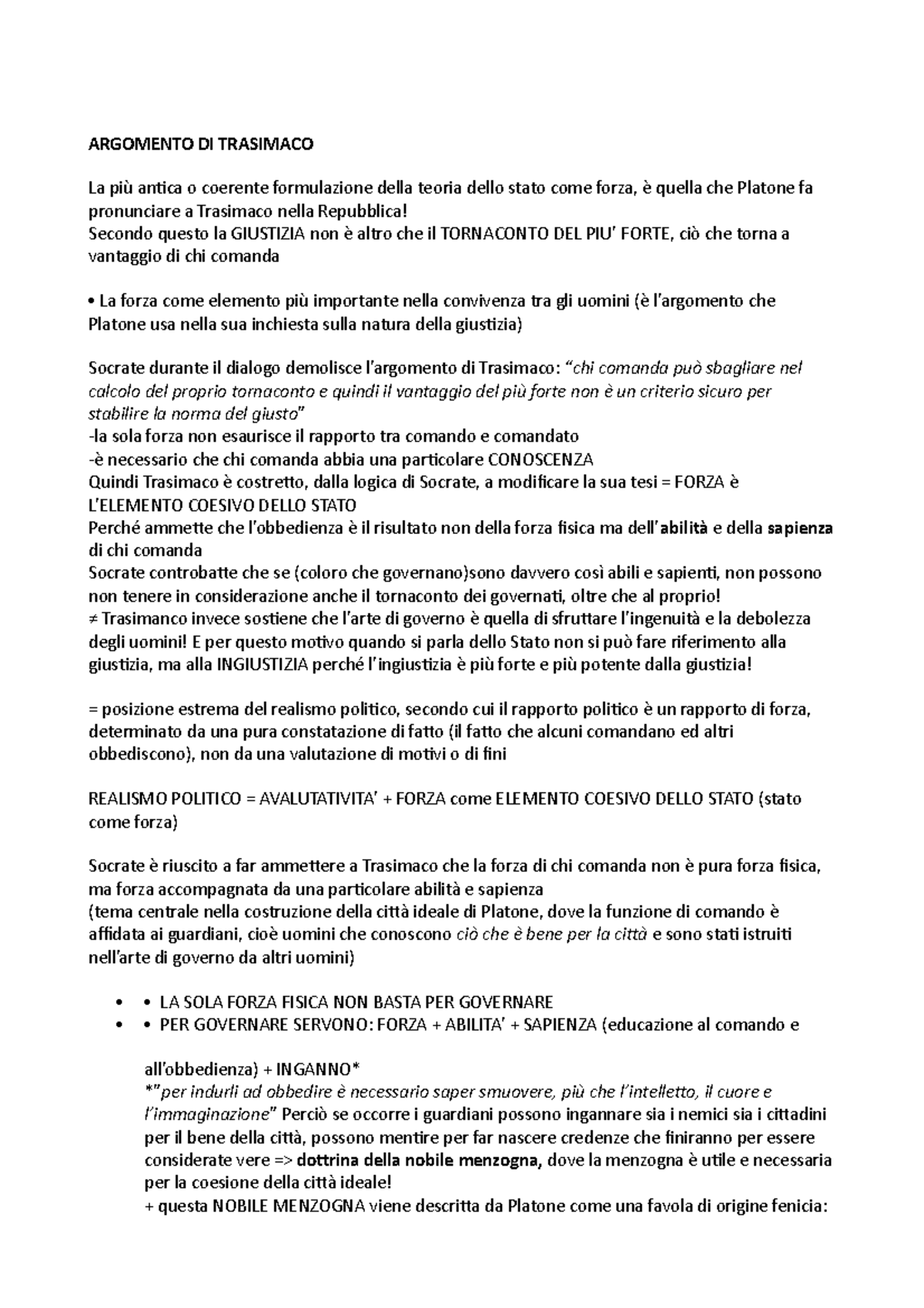 La dottrina dello stato - ARGOMENTO DI TRASIMACO La più antica o ...