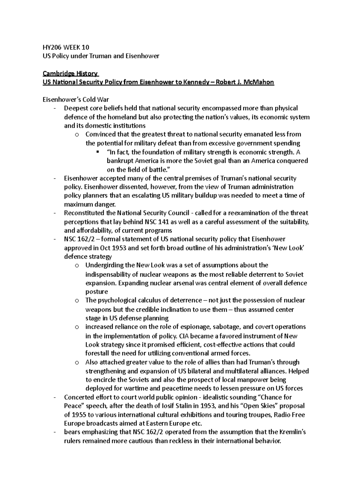 10. Truman - Eisenhower - HY206 WEEK 10 US Policy under Truman and ...