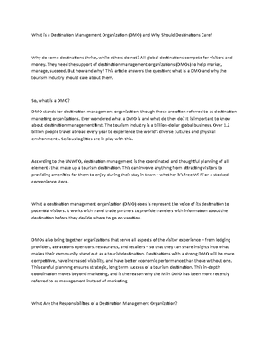 Destination Management Framework - DMF focuses on increasing the ...