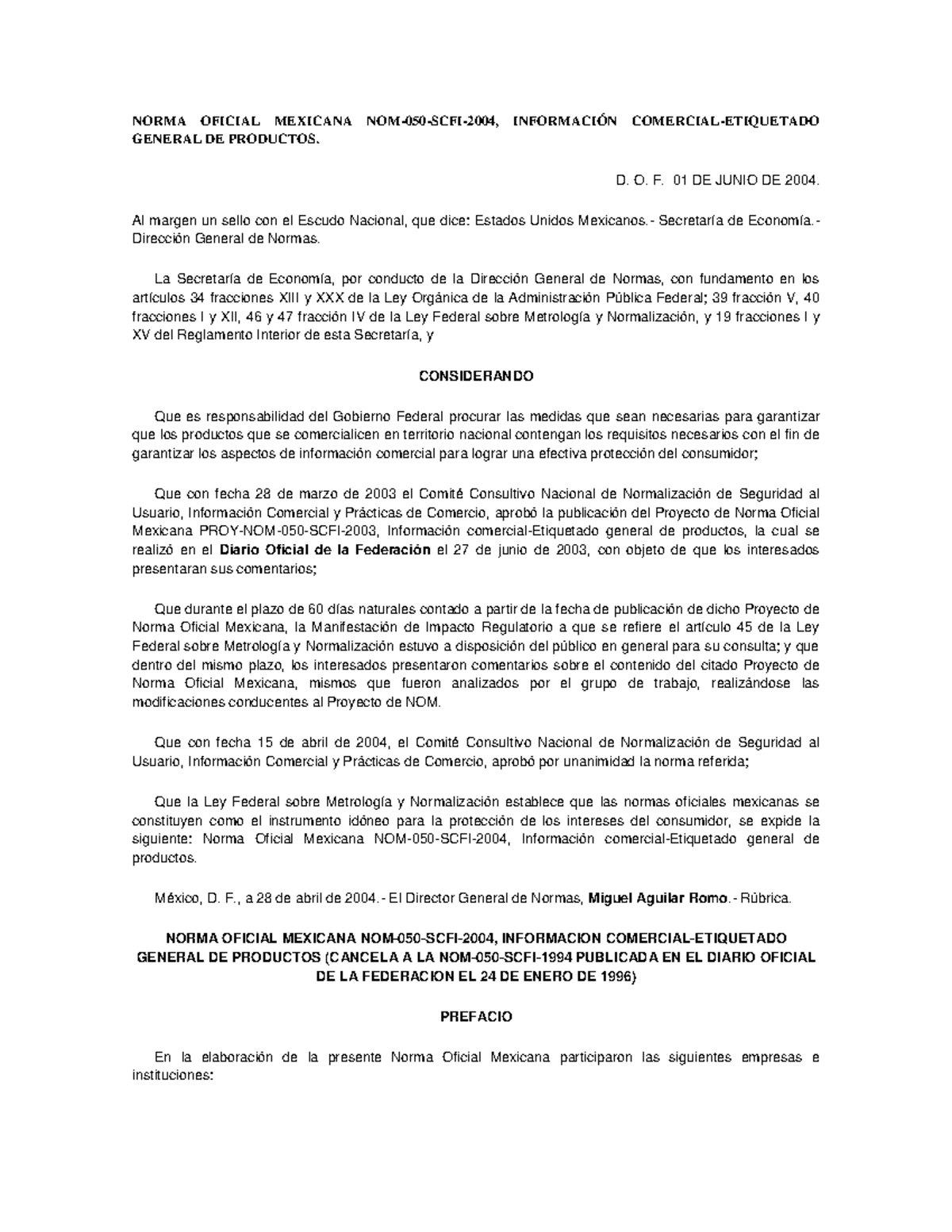 NOM 050 SCFI 2004 - informacion - NORMA OFICIAL MEXICANA NOM-050-SCFI ...