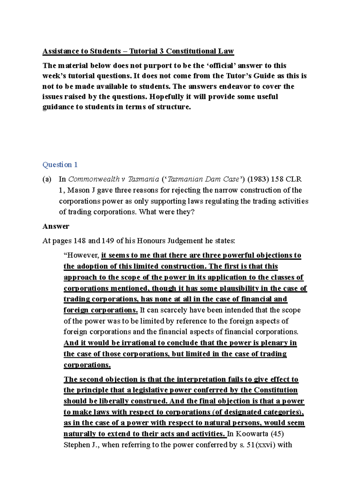 Assistance to Students - Tute 3 - Assistance to Students – Tutorial 3 ...
