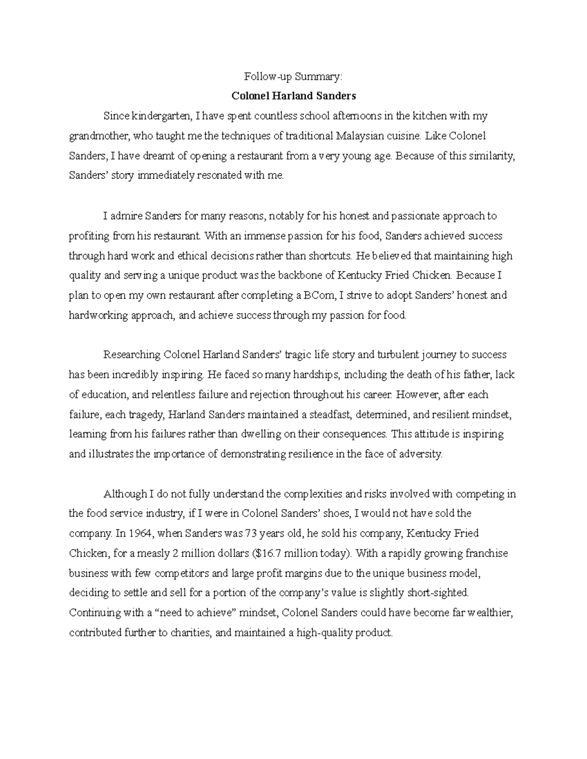 Colonel Sanders - Follow-up Summary: Colonel Harland Sanders Since ...