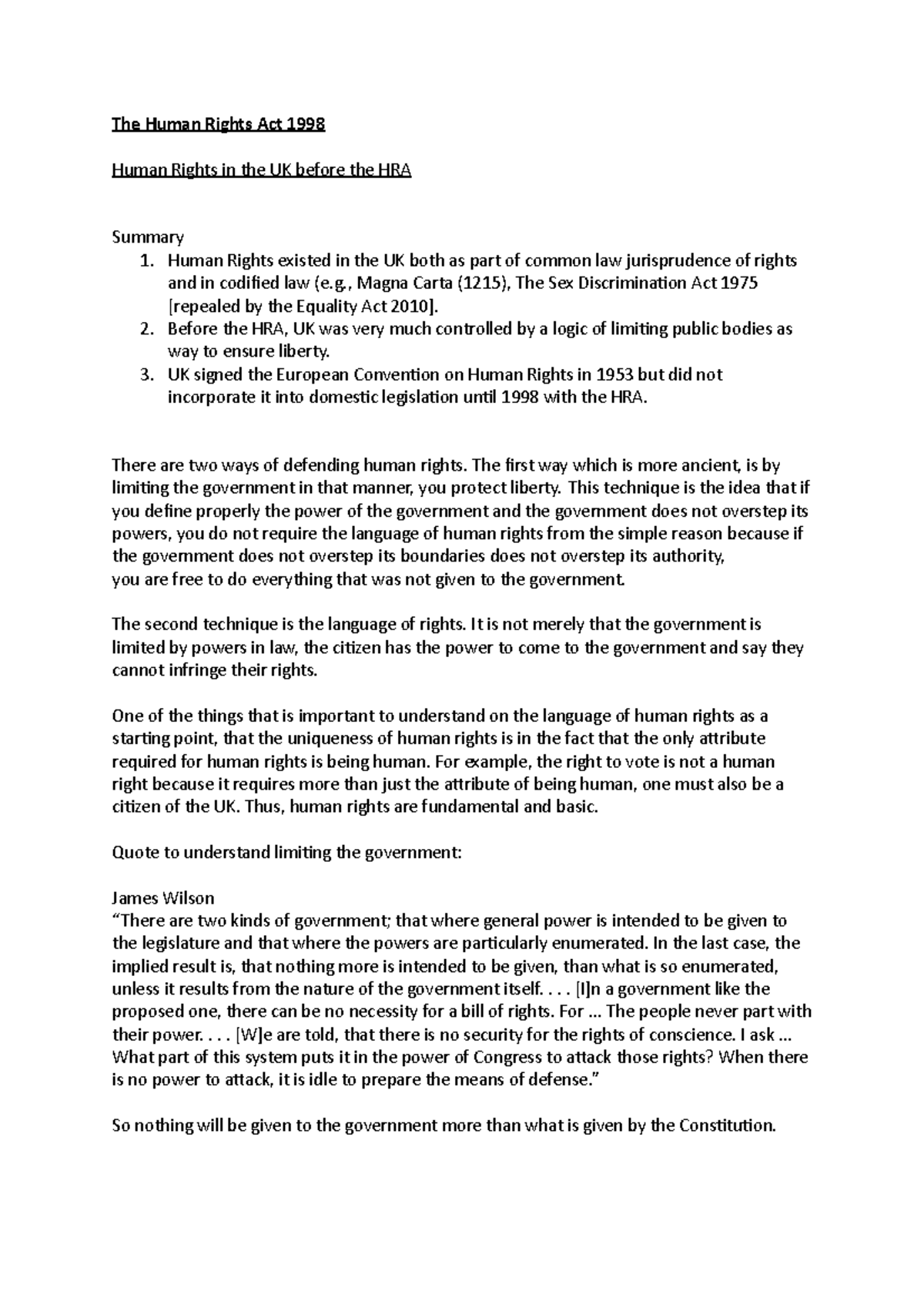 3 Human Rights Act 1998 - Lecture notes 7 - Nottingham - Studocu