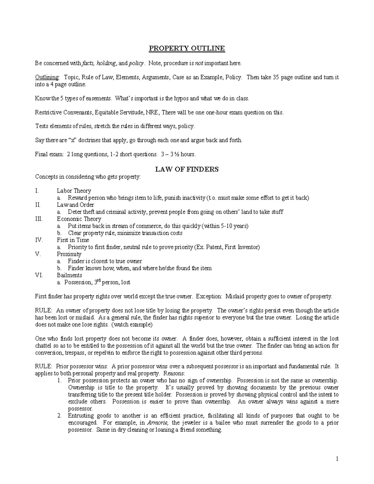 Property Outline - PROPERTY OUTLINE Be concerned with facts, holding ...