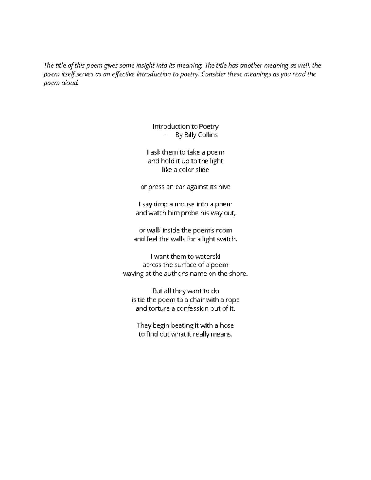 Introduction+to+Poetry+Discussion+questions - The title of this poem ...