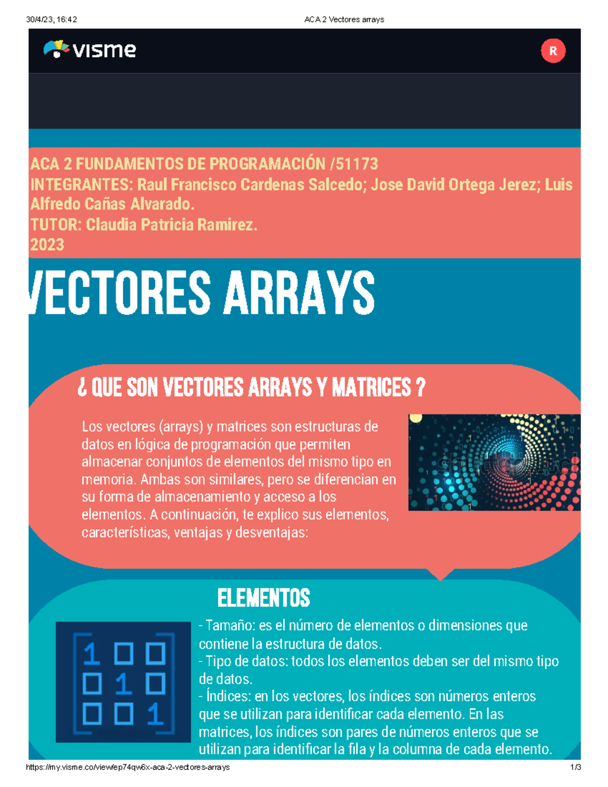 ACA 2 Vectores arrays - ####### 30/4/23, 16:42 ACA 2 Vectores arrays ####### - Studocu