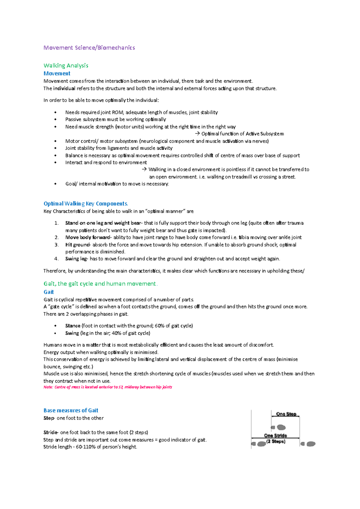 Biomechanics notes - Movement Science/Biomechanics Walking Analysis ...