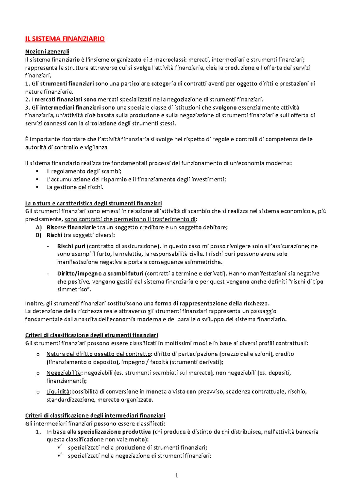 Economia degli intermediari finanziari - IL SISTEMA FINANZIARIO Nozioni ...