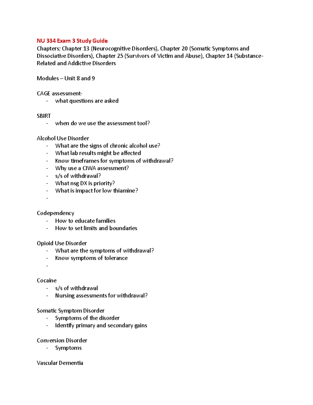 NU 334 Exam 3 Study Guide-1 - NU 334 Exam 3 Study Guide Chapters ...