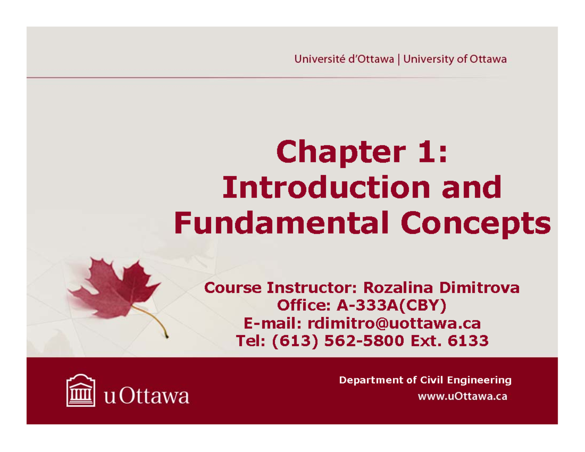 CVG3109 Ch1 Intro and Fundamental Concepts - Department of Civil Engineering Chapter 1 ...