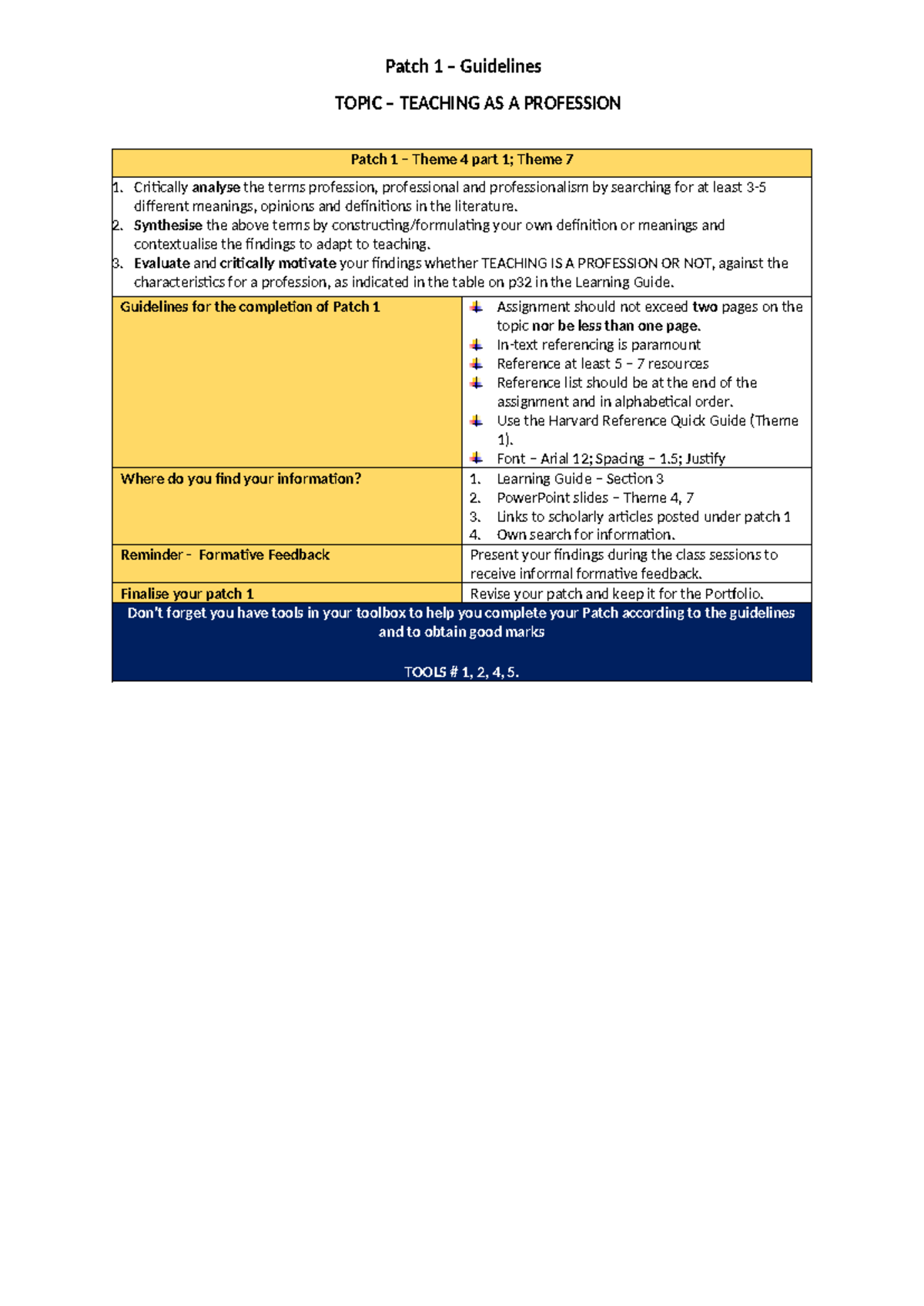 Guidelines for Patch 1(3) - Copy - Patch 1 – Guidelines TOPIC ...