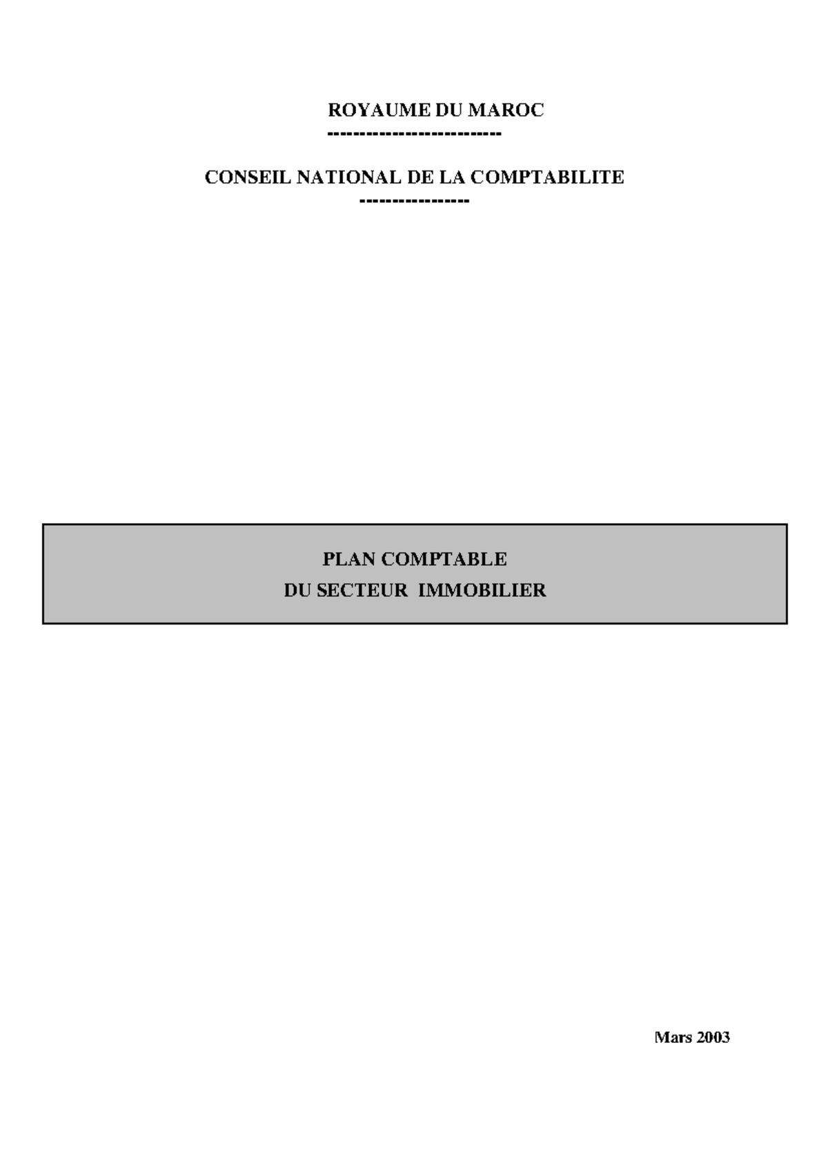 Plan-comptable immobilier - ROYAUME DU MAROC - CONSEIL NATIONAL DE LA ...