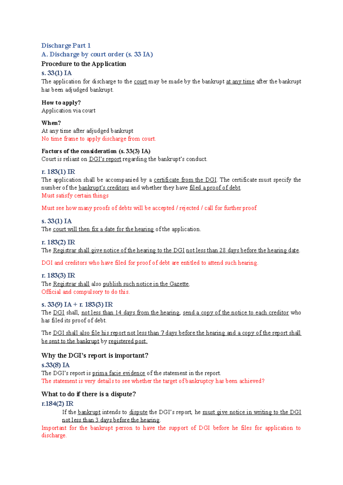 Discharge Part 1 - Summary Law of Insolvency - Discharge Part 1 A ...