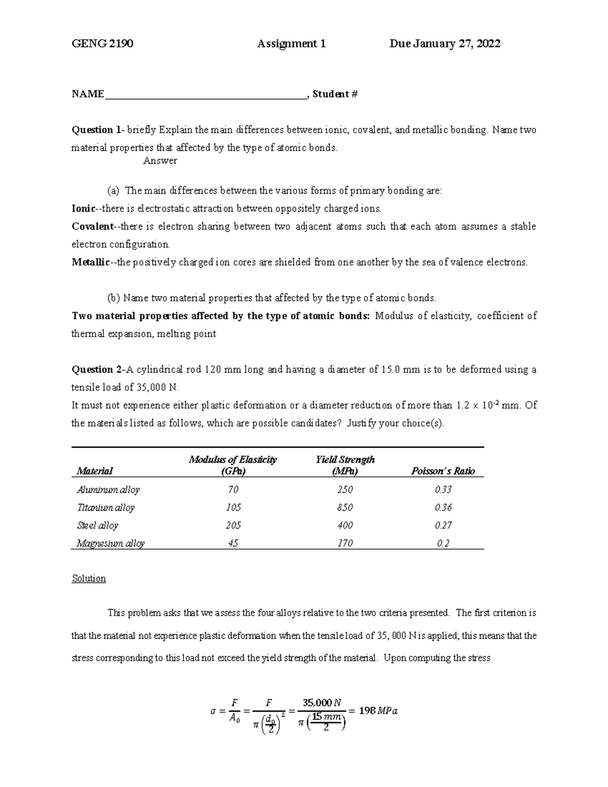 Assignment 1 Solutions - NAME_____________________________________, Student Question 1- briefly ...