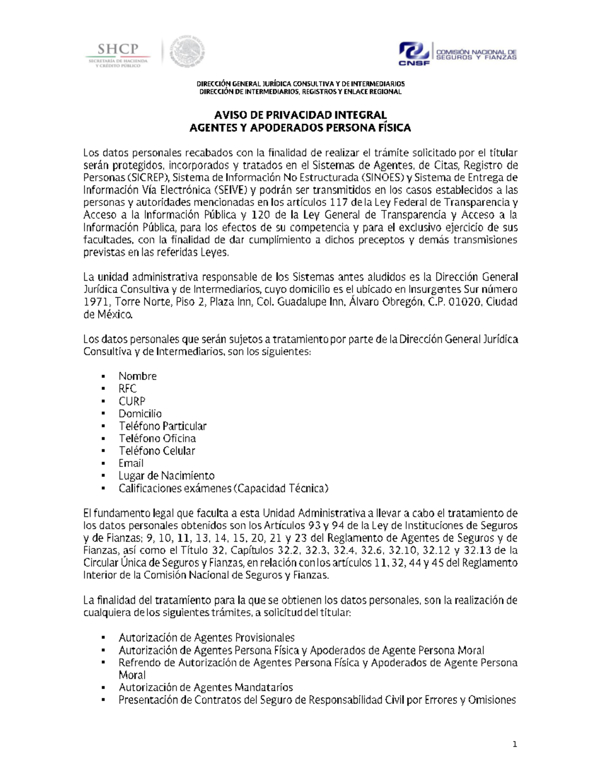 Aviso DE Privacidad 2017 Integral Lgpdppso DEF APF - Derecho ...