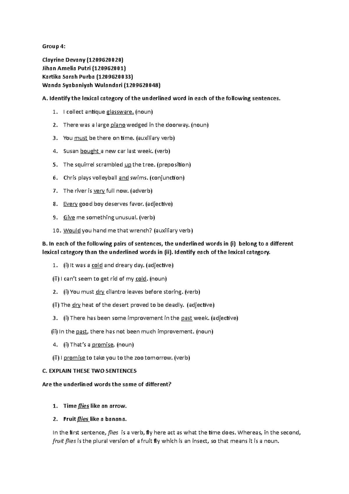 Group 4 - Lexical Categories Exercises - Group 4: Clayrine Devany ...
