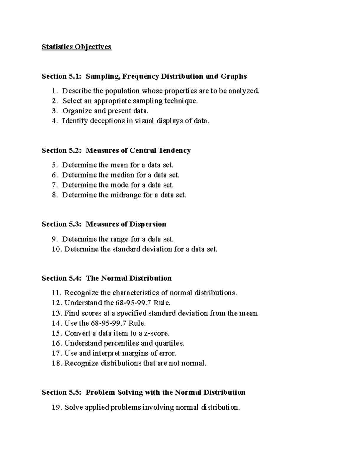 GNED 1101 - Statistics Objectives(1) - Statistics Objectives Section 5 ...