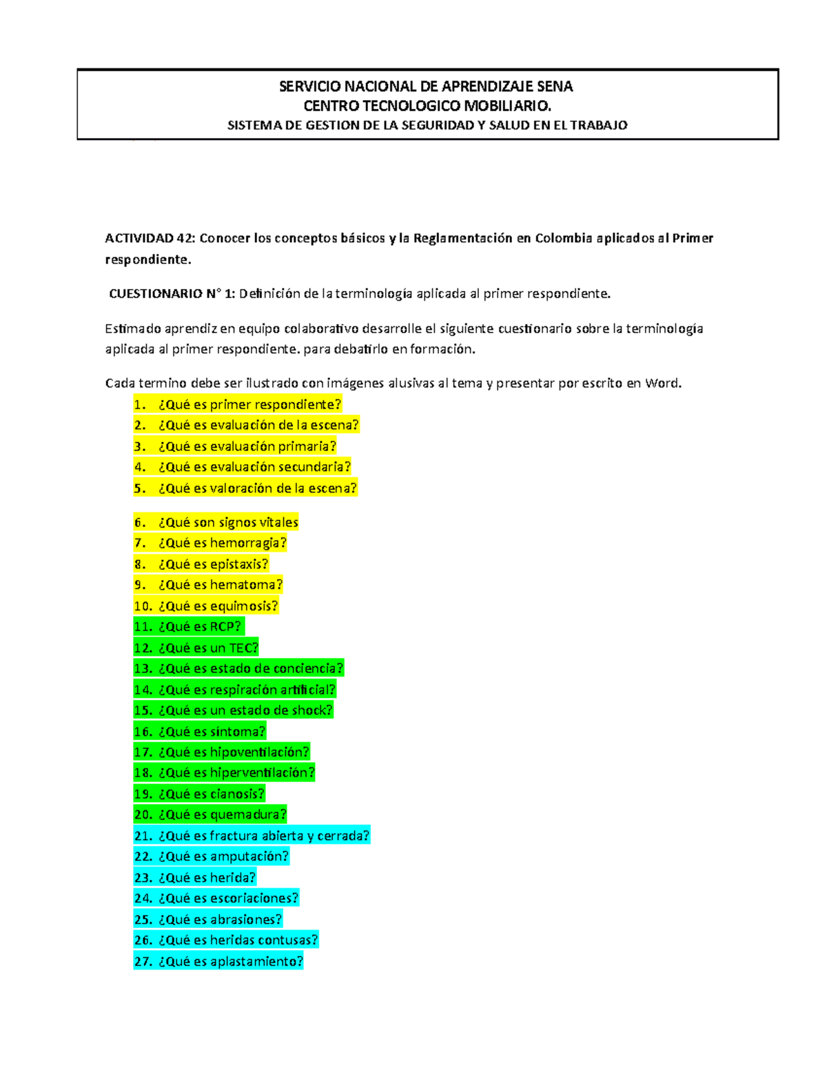 Actividad 1 - SERVICIO NACIONAL DE APRENDIZAJE SENA CENTRO TECNOLOGICO MOBILIARIO. SISTEMA DE ...