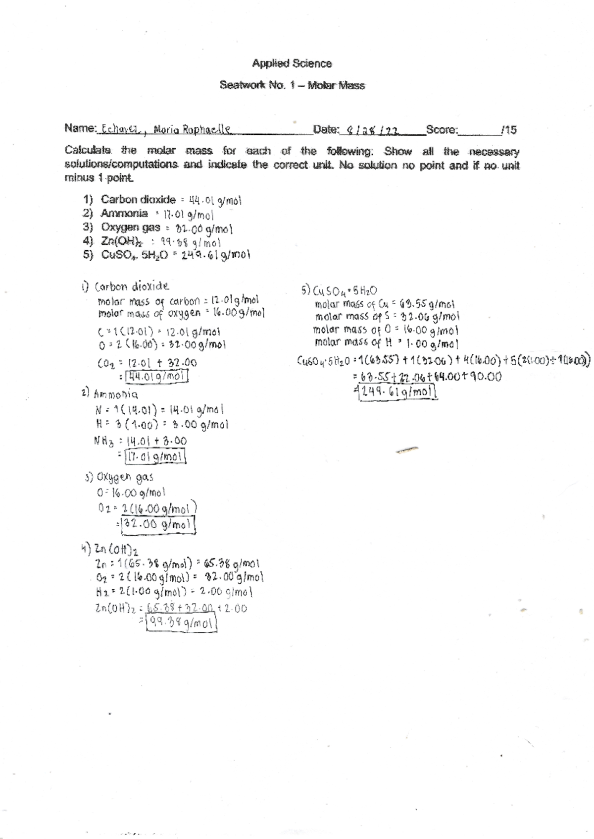 Echavez seatwork 1 - practice problems and solution for mole ...