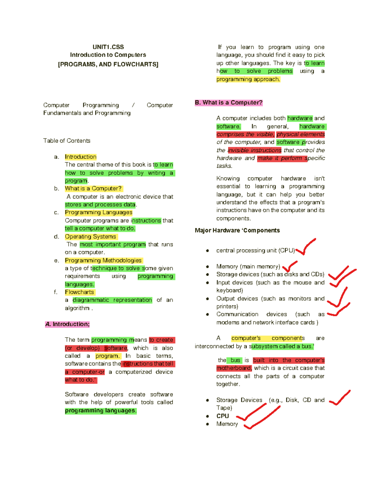 UNIT I Introduction TO Computers Programs AND Flowcharts - UNIT1 ...