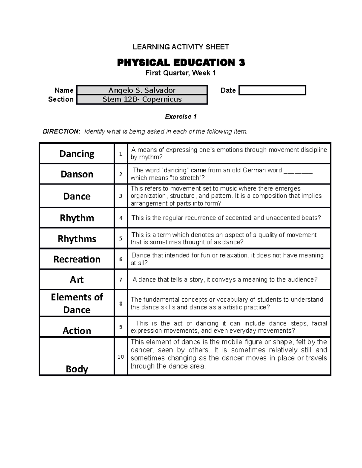 H.O.P.E 3 Exercise 1 - Health Optimizing Physical Education lecture ...