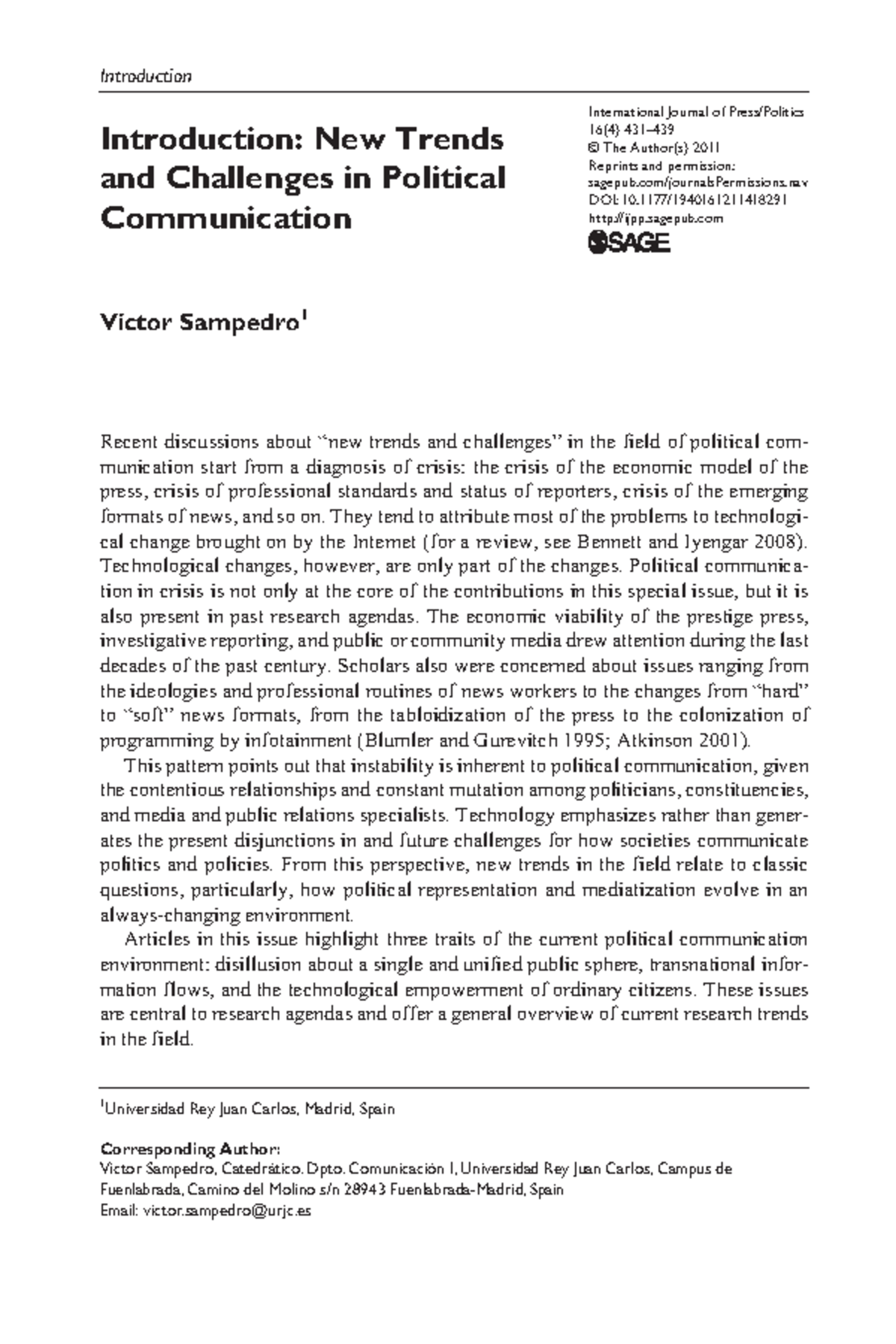 New Trends - International Journal of Press/Politics 16(4) 431 – © The ...