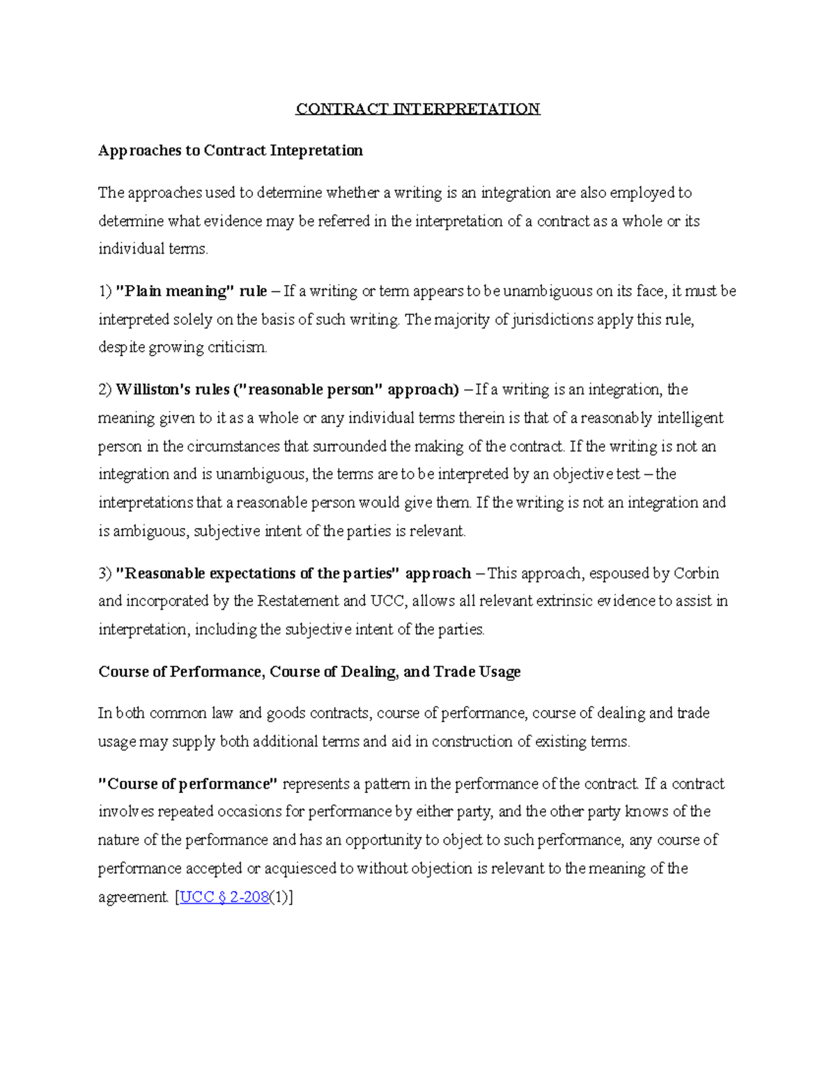 Contract Interpretation - 1) rule If a writing or term appears to be ...