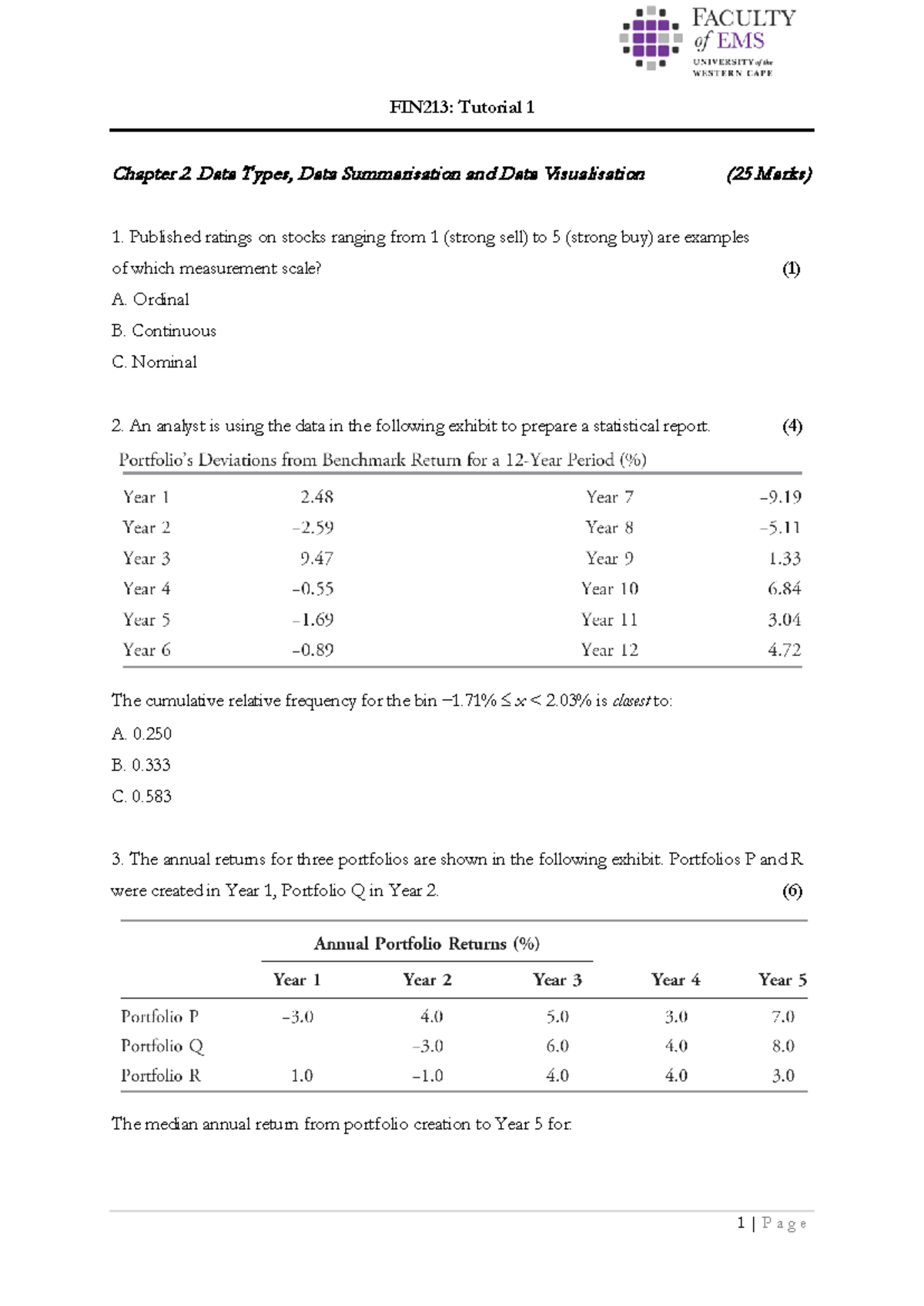 FIN213 - Tutorial 1 Chapter 2 - 1 | P a g e FIN213: Tutorial 1 Chapter 2. Data Types, Data - Studocu