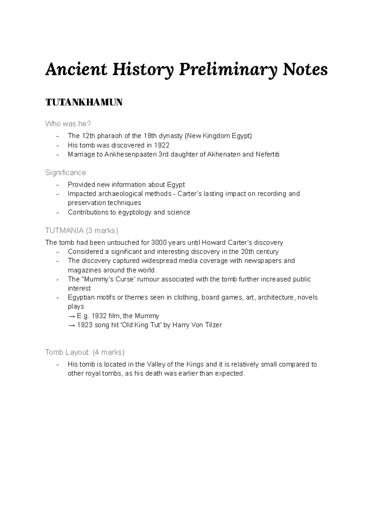 Ancient History Preliminary Notes - for all 3 topics - Ancient History ...