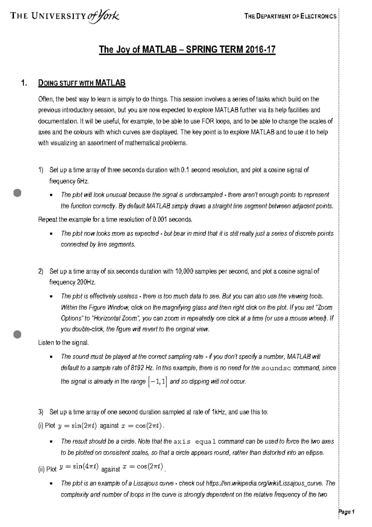 The Joy of Matlab 2017-2018 #2 - THE DEPARTMENT OF ELECTRONICS The Joy ...