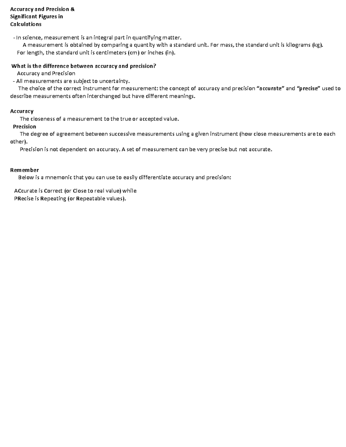 General Chemistry II - Lecture notes 1 - Accuracy and Precision ...