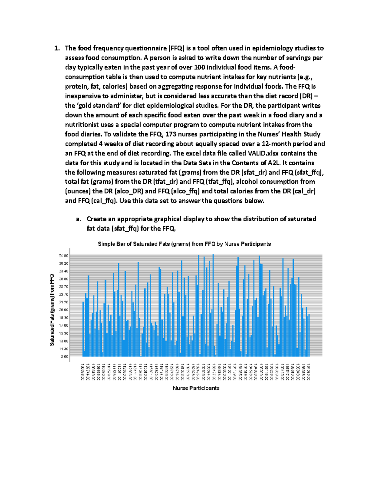 Tutorial Assign 1 - Descriptive Stats 1 - The food frequency questionnaire (FFQ) is a tool often ...