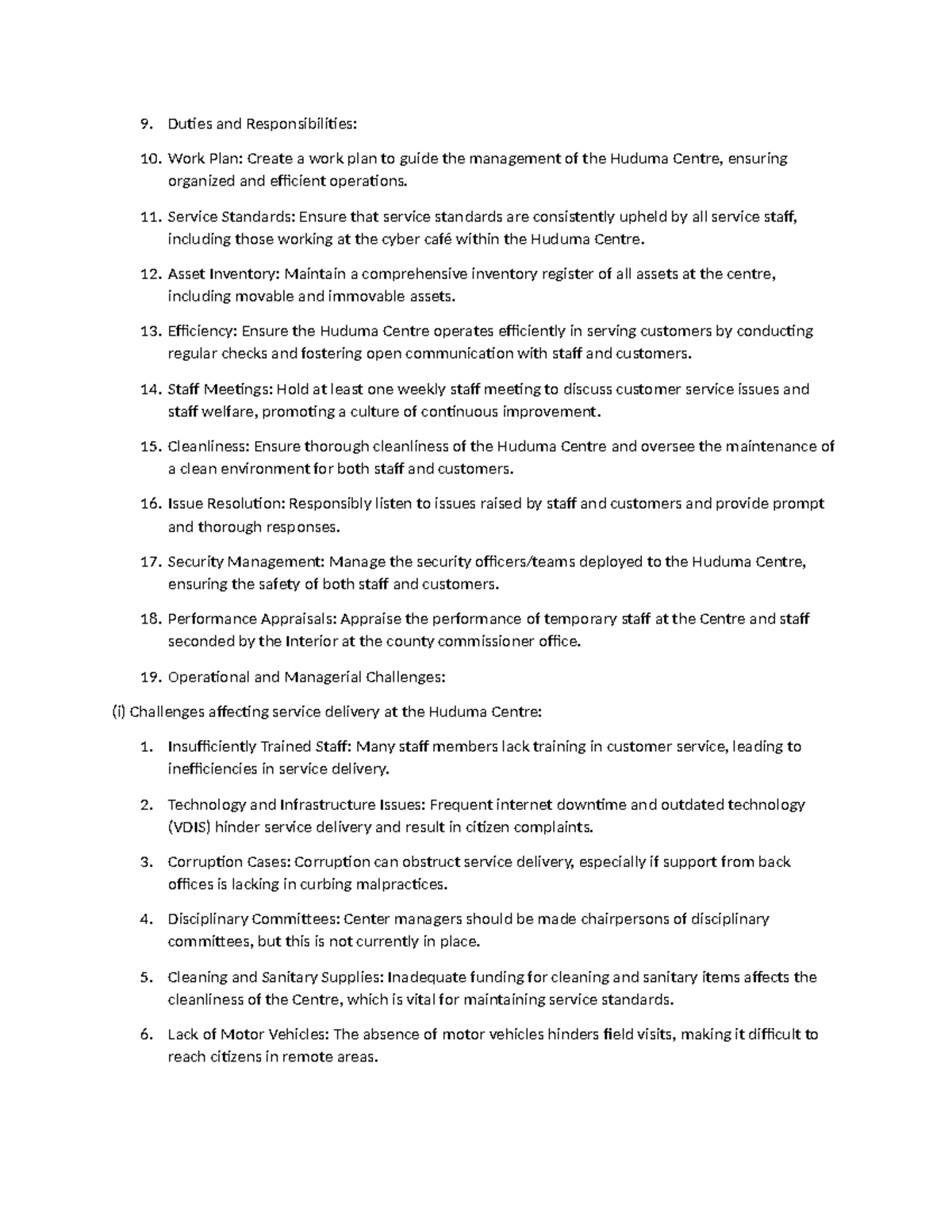 Duties and Responsibilities - 9. Duties and Responsibilities: 10. Work ...