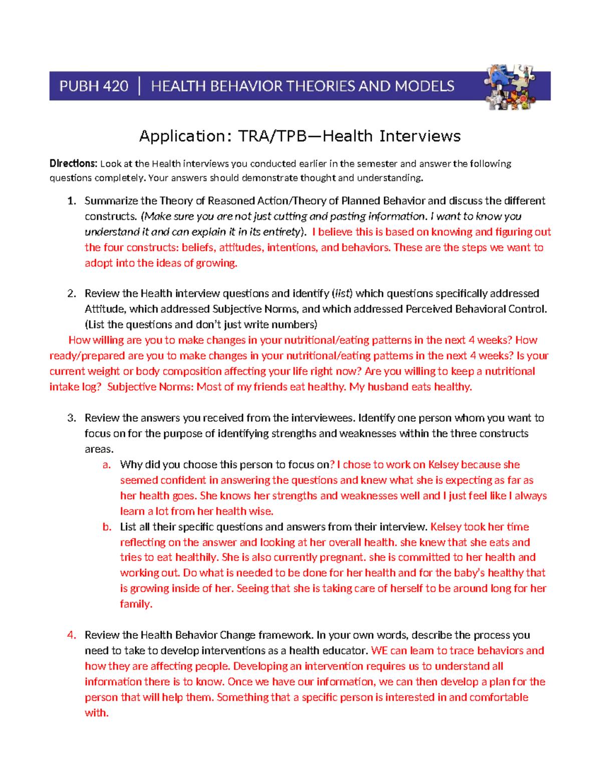 Pubh420 document tpb Health Interview Application - Application: TRA ...