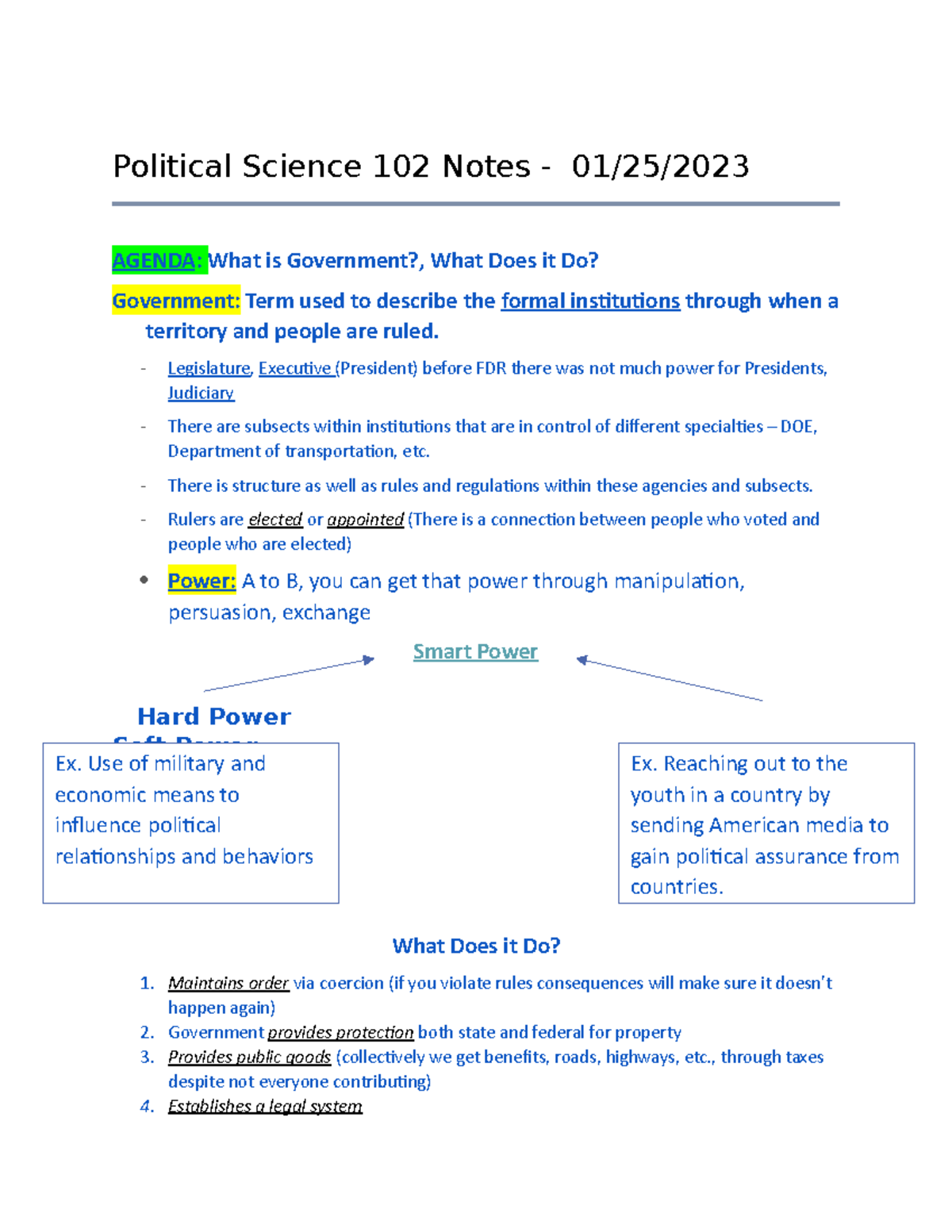Political Science 102 Notes 1 - Political Science 102 Notes - 01/25 ...