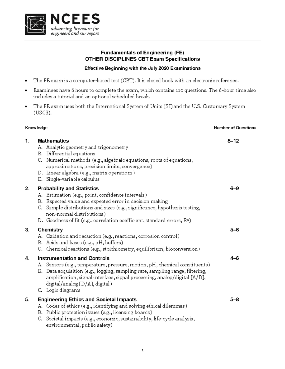 FE Other Disciplines CBT specs - 1 Fundamentals of Engineering (FE ...