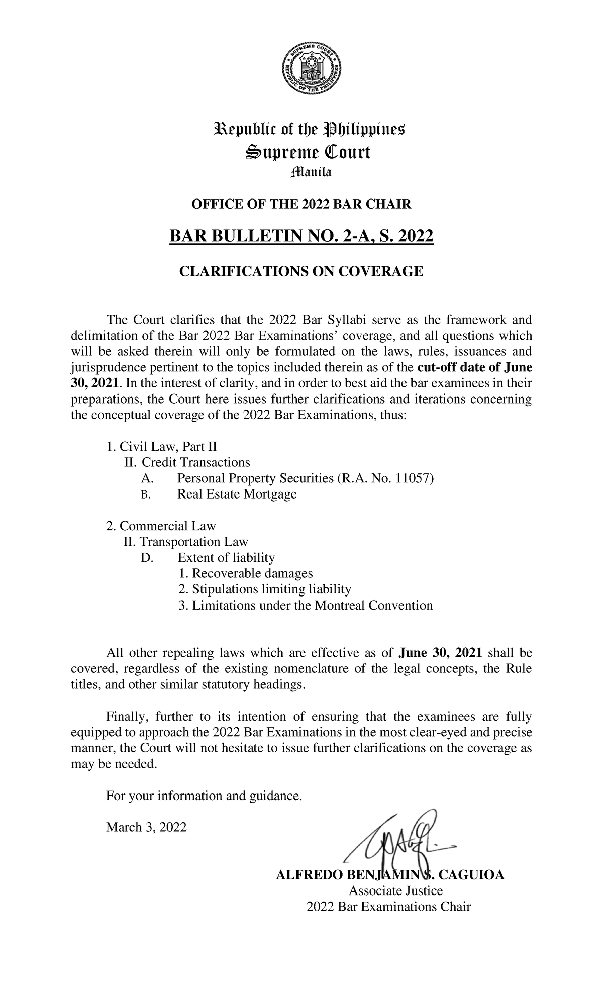 Bar Bulletin 2 A - OFFICE OF THE 2022 BAR CHAIR BAR BULLETIN NO. 2-A, S ...
