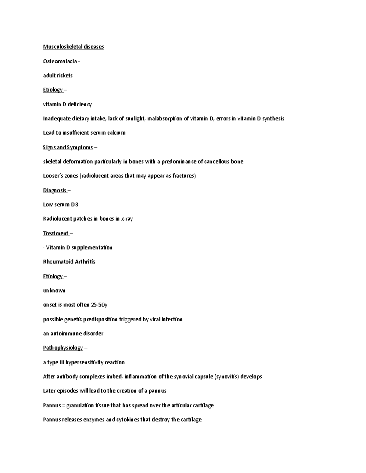 Patho Notes 9 - Musculoskeletal diseases Osteomalacia - adult rickets ...