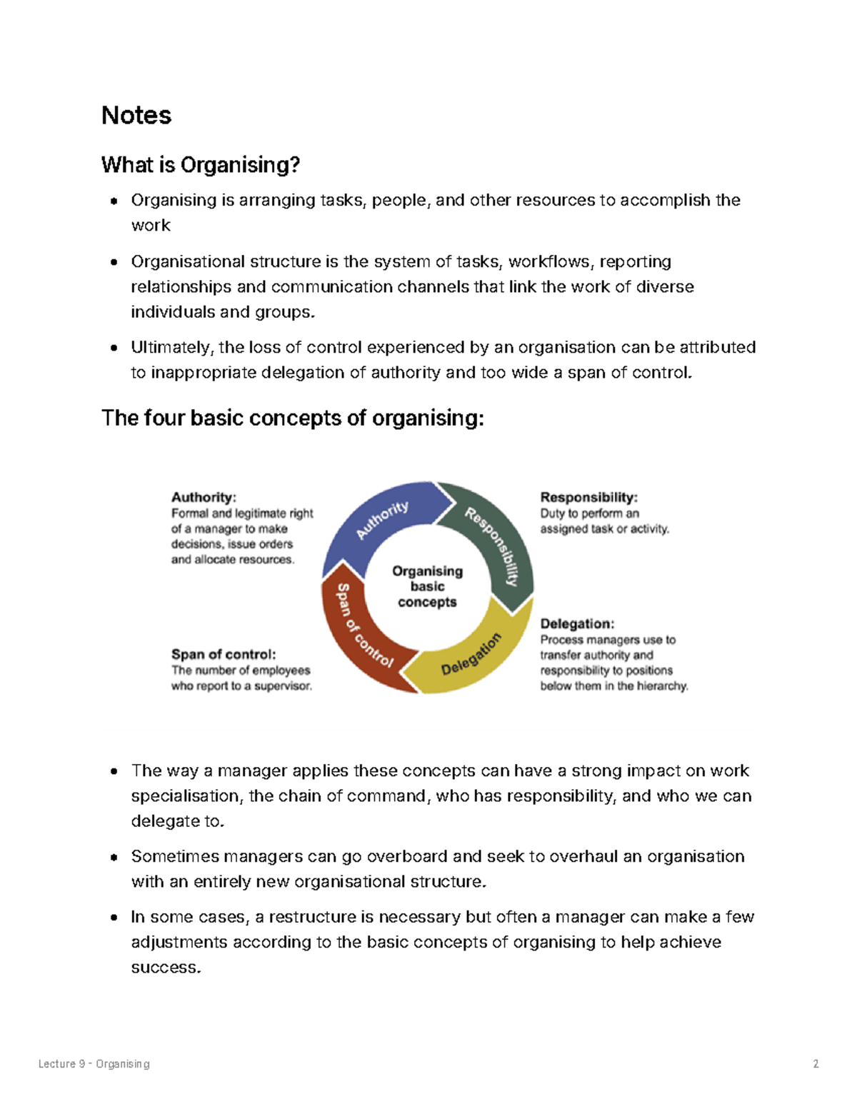 Lecture 9 - Organising - Notes What is Organising? Organising is ...
