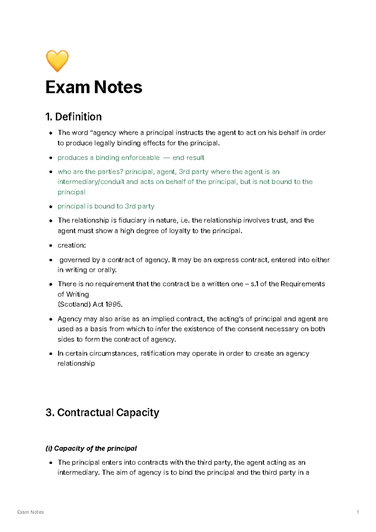 Busness ent lecture notes - 💛 Exam Notes 1. Definition The word “agency ...