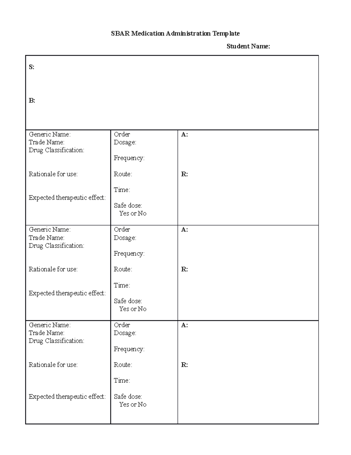 SBAR Med Admin Template - SBAR Medication Administration Template ...