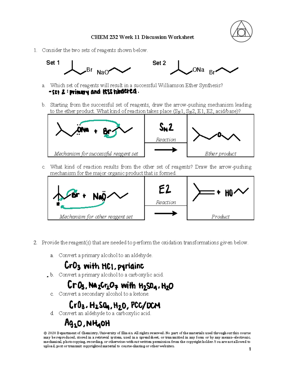 Week 11 Discussion Worksheet - 1 CHEM 232 Week 11 Discussion Worksheet ...