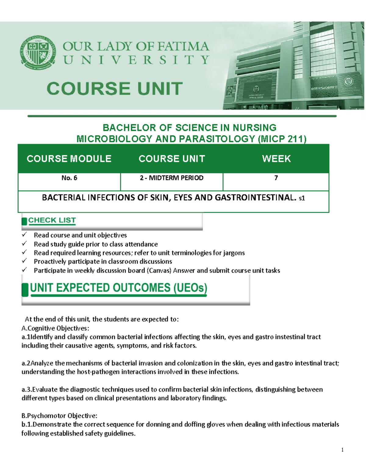 nursing lecture - BACHELOR OF SCIENCE IN NURSING MICROBIOLOGY AND PARASITOLOGY (MICP 211 ...