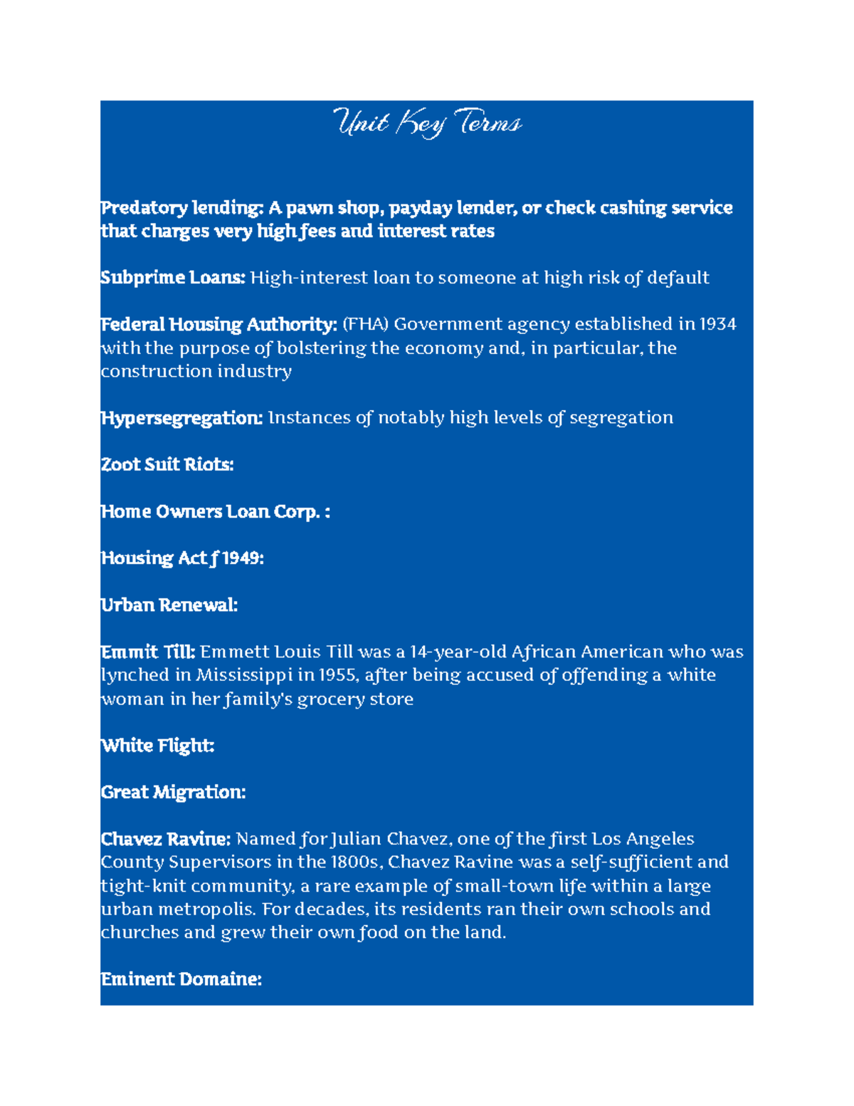 Unit Key Terms Unit 8 - Ethnic Studies w/ Prof. Nathan Lopez - Unit Key ...