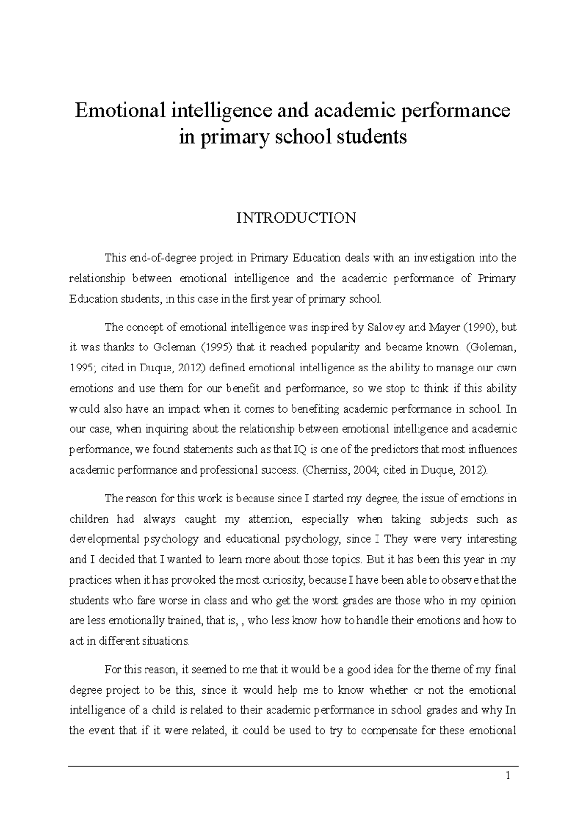 Emotional intelligence and academic performance in primary school ...